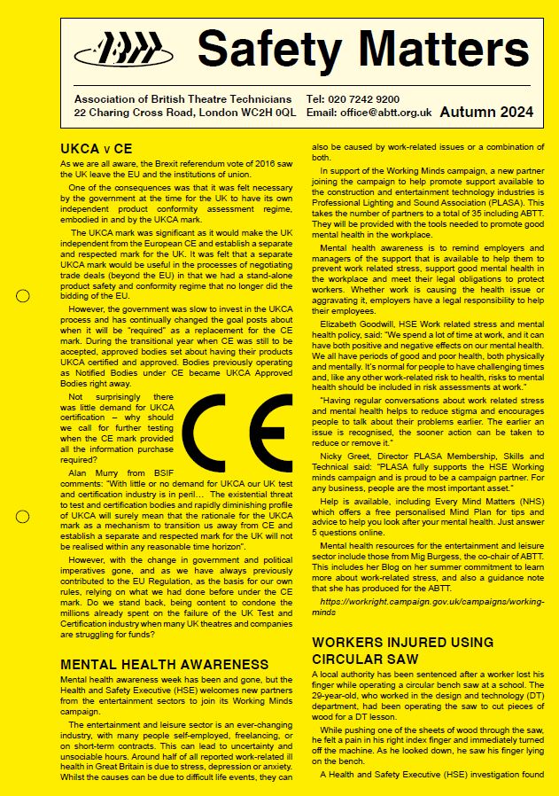 Safety Matters - Autumn 2024 - Association of British Theatre Technicians